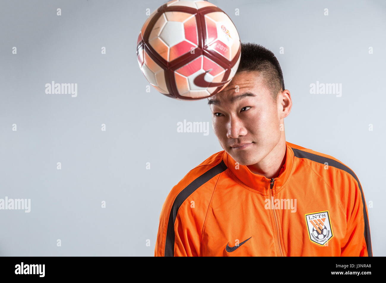 Portrait of Chinese soccer player Liu Junshuai of Shandong Luneng ...