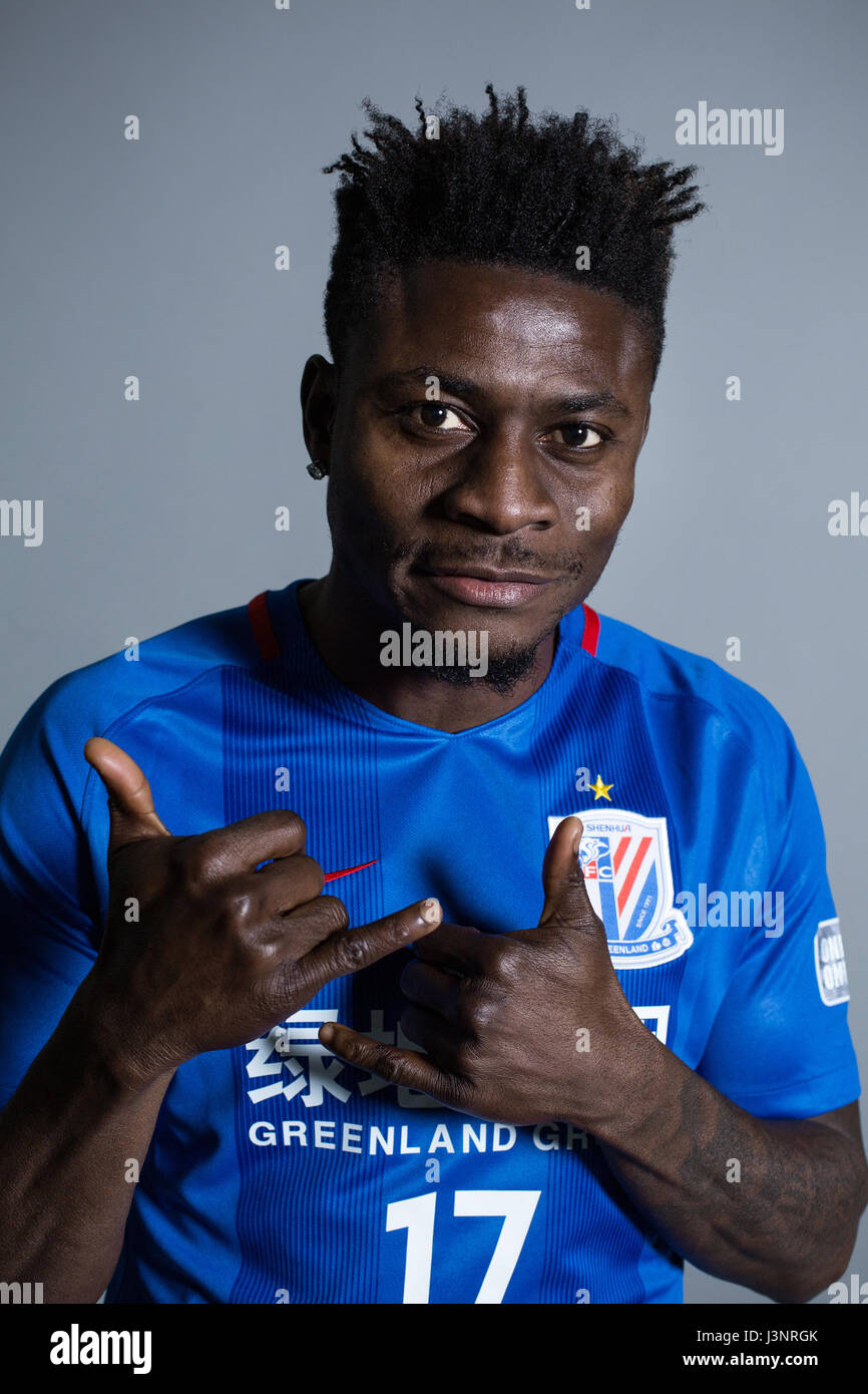 Portrait of Nigerian soccer player Obafemi Martins of Shanghai ...