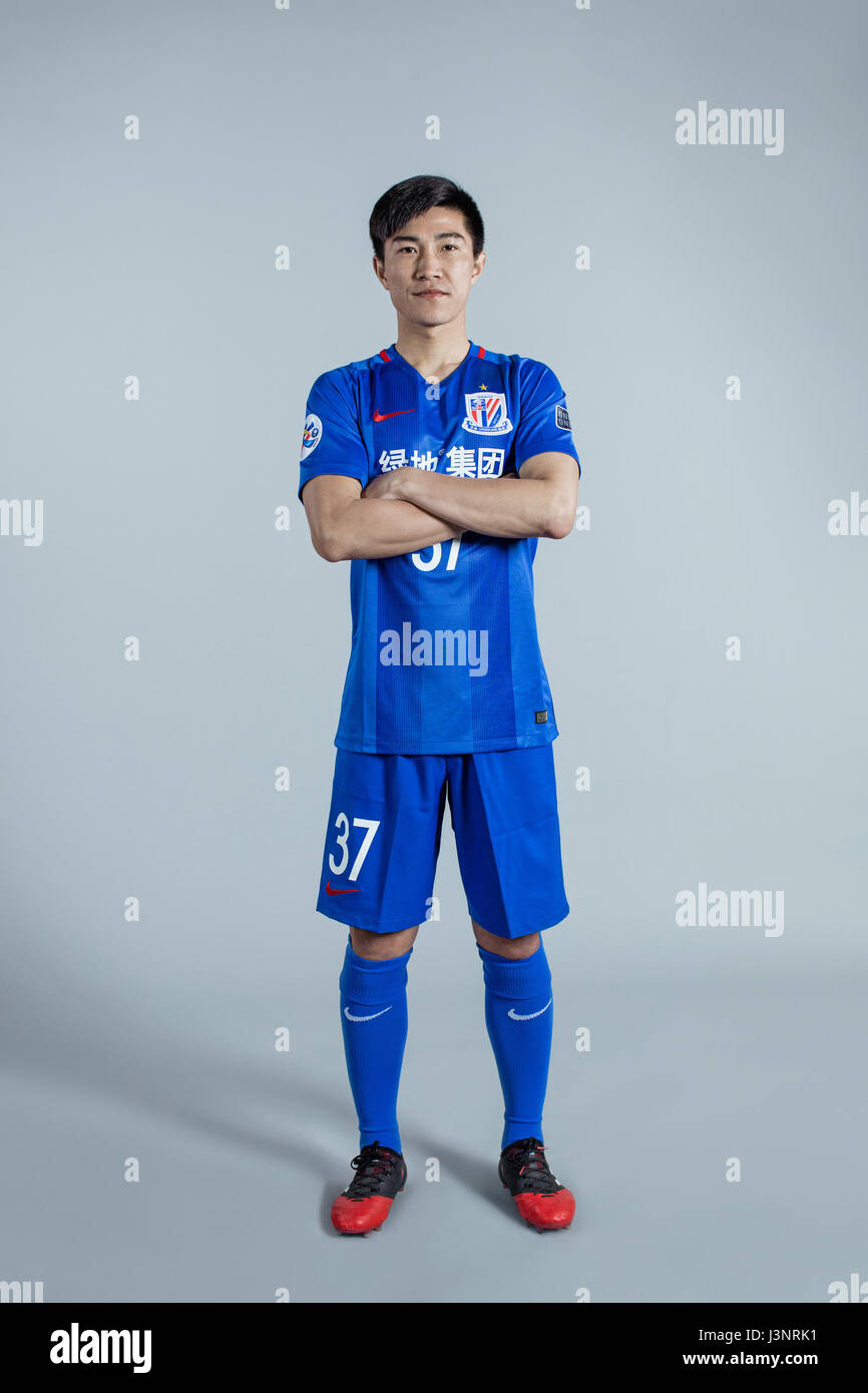 Portrait of Chinese soccer player Sun Shilin of Shanghai Greenland ...
