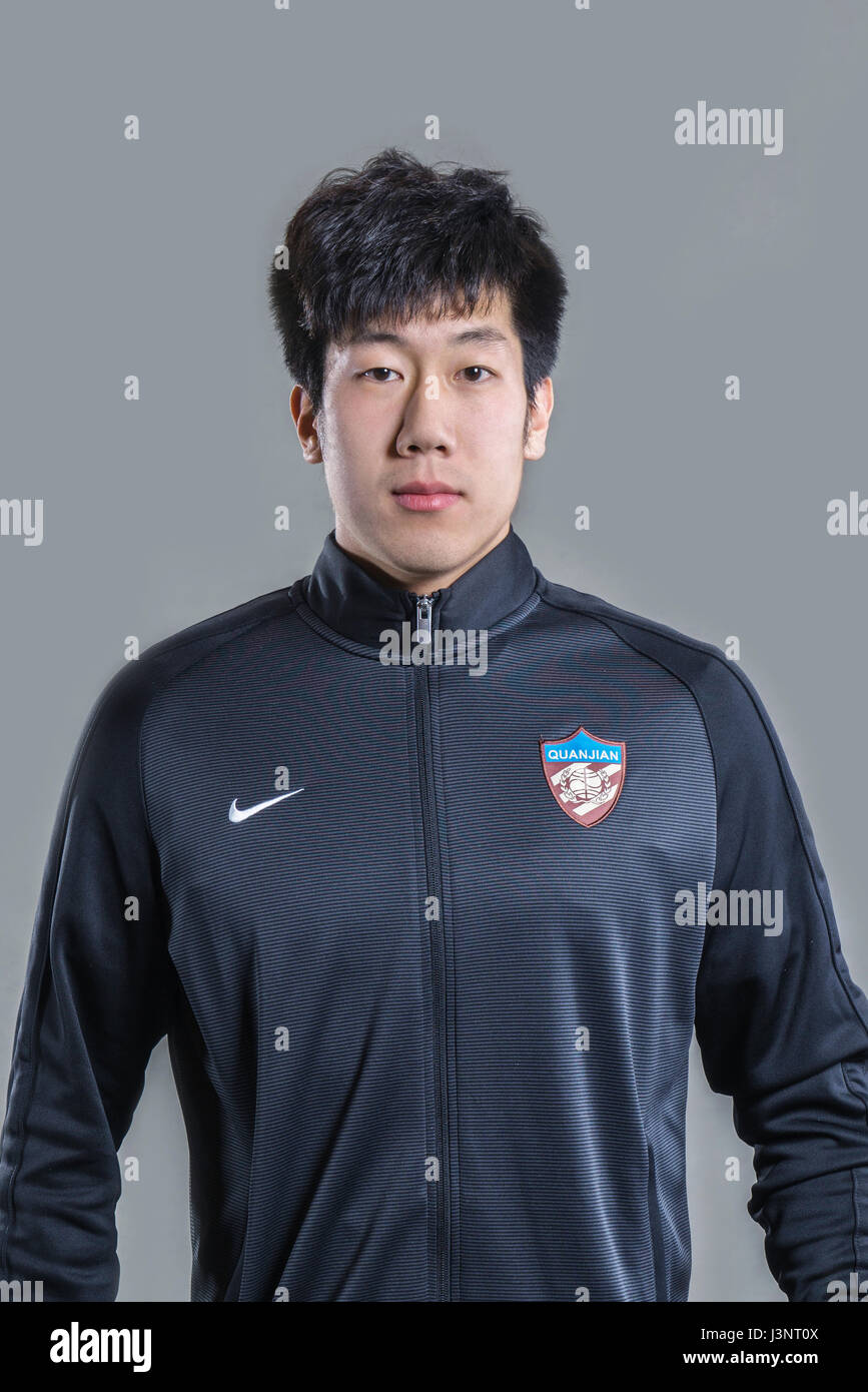 Portrait of Chinese soccer player Zhang Jin of Tianjin Quanjian F.C ...