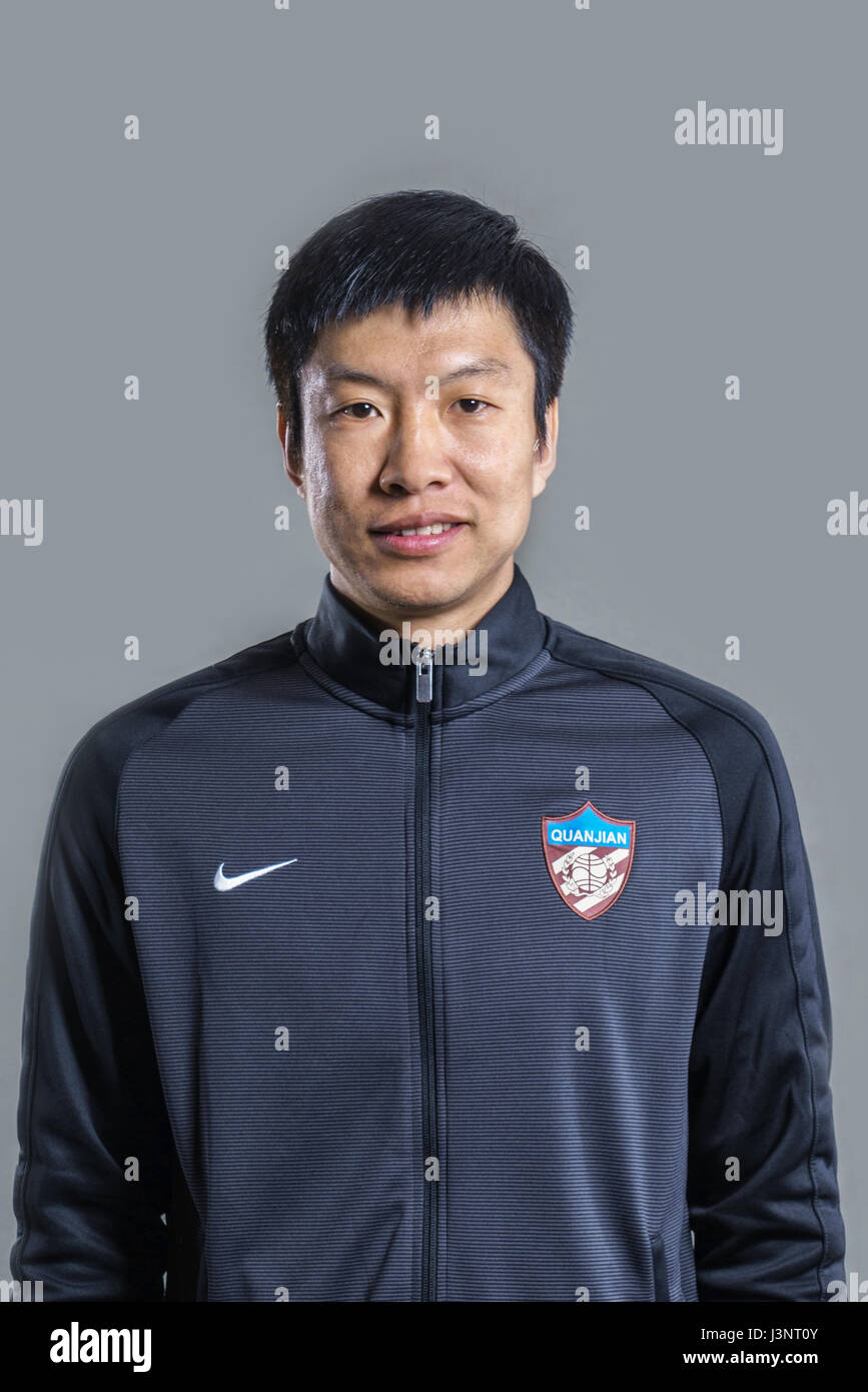 Portrait of Chinese soccer player Yang Jun of Tianjin Quanjian F.C. for ...