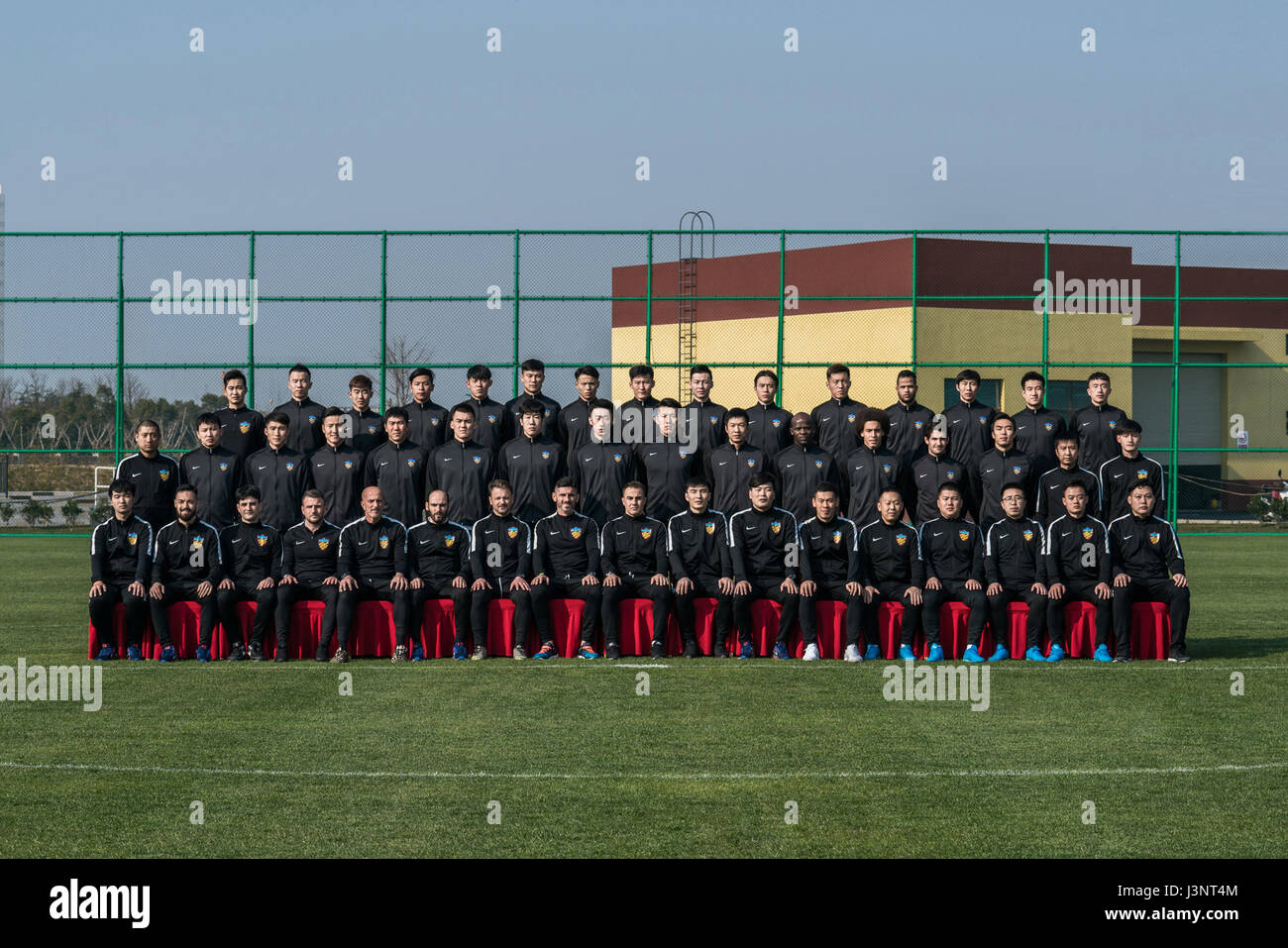Group shot of players of Tianjin Quanjian F.C. for the 2017 Chinese ...