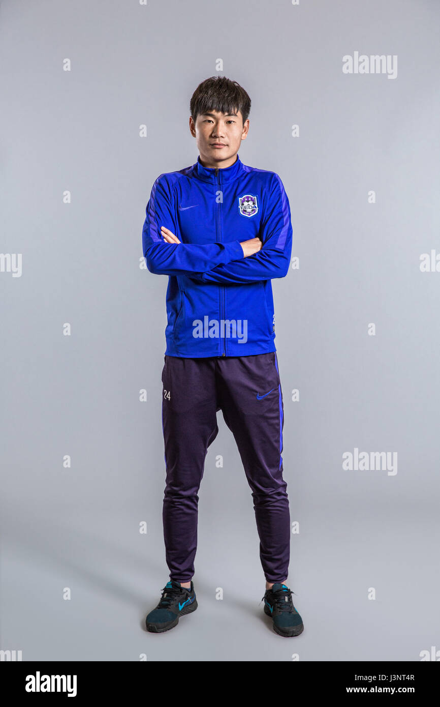 Portrait of Chinese soccer player Gao Jiarun of Tianjin TEDA F.C. for ...