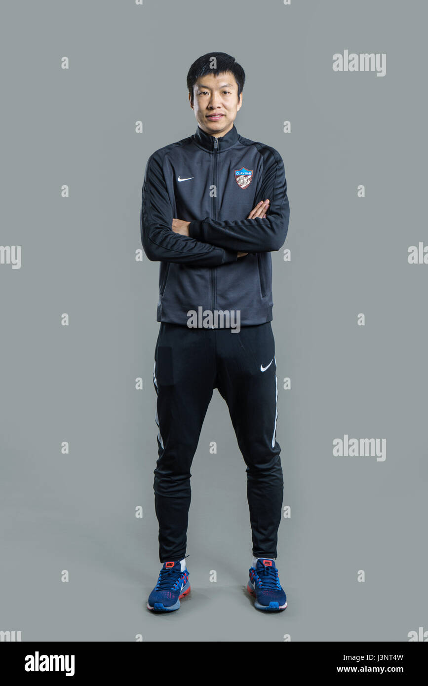 Portrait of Chinese soccer player Yang Jun of Tianjin Quanjian F.C. for ...