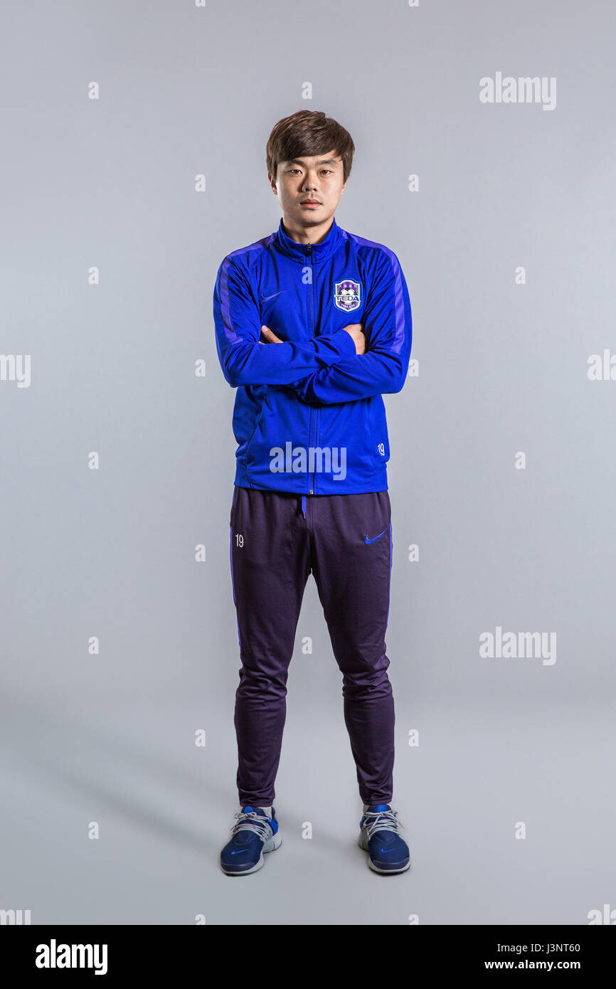 Portrait of Chinese soccer player Bai Yuefeng of Tianjin TEDA F.C. for ...