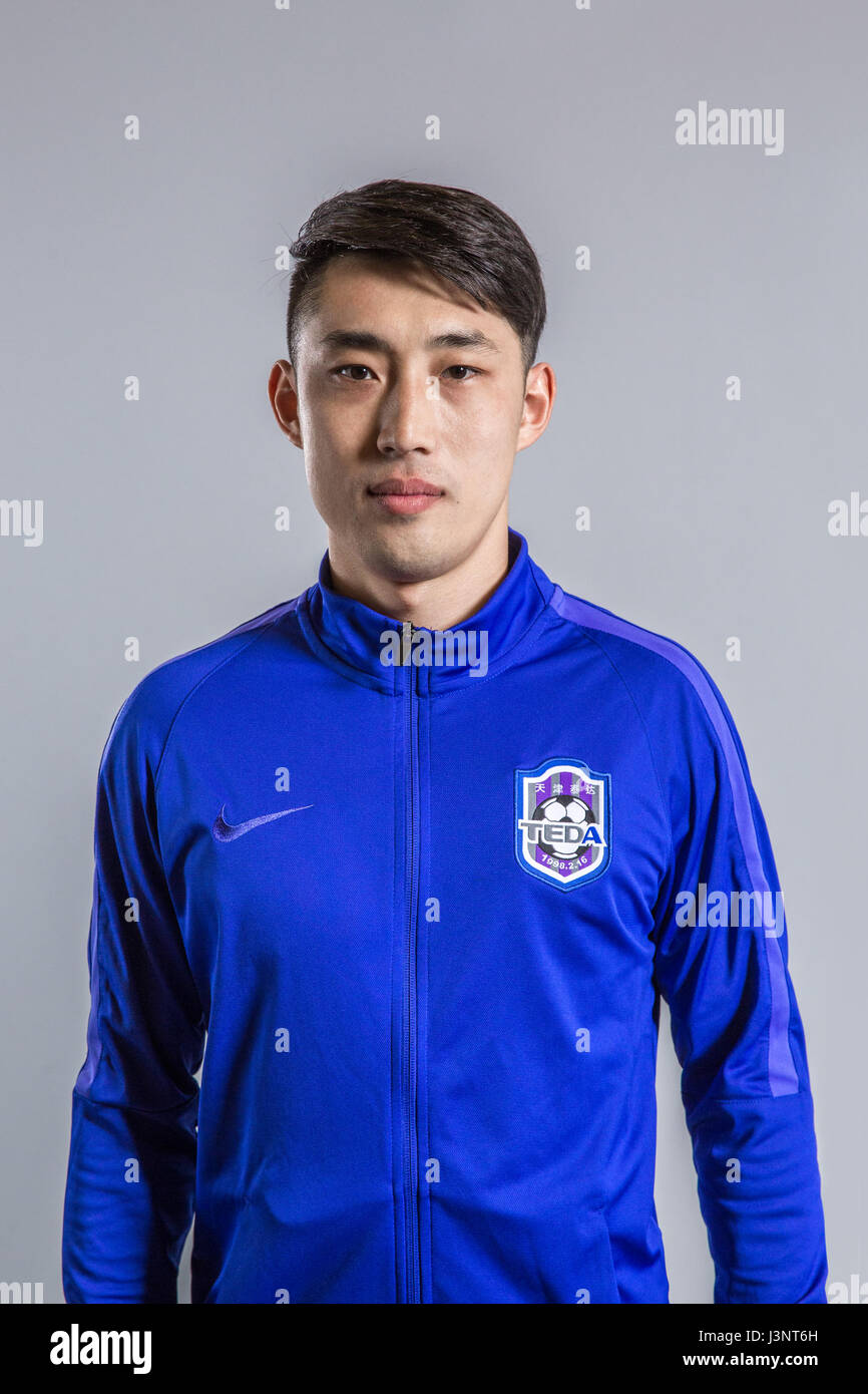 Portrait of Chinese soccer player Lei Yongchi of Tianjin TEDA F.C. for ...