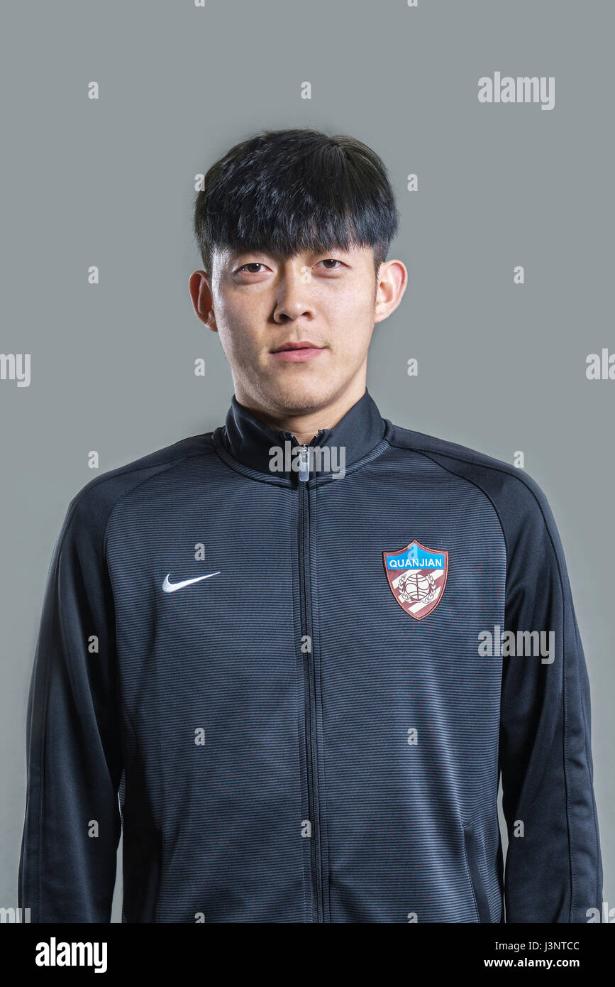 Portrait of Chinese soccer player Zhang Cheng of Tianjin Quanjian F.C ...