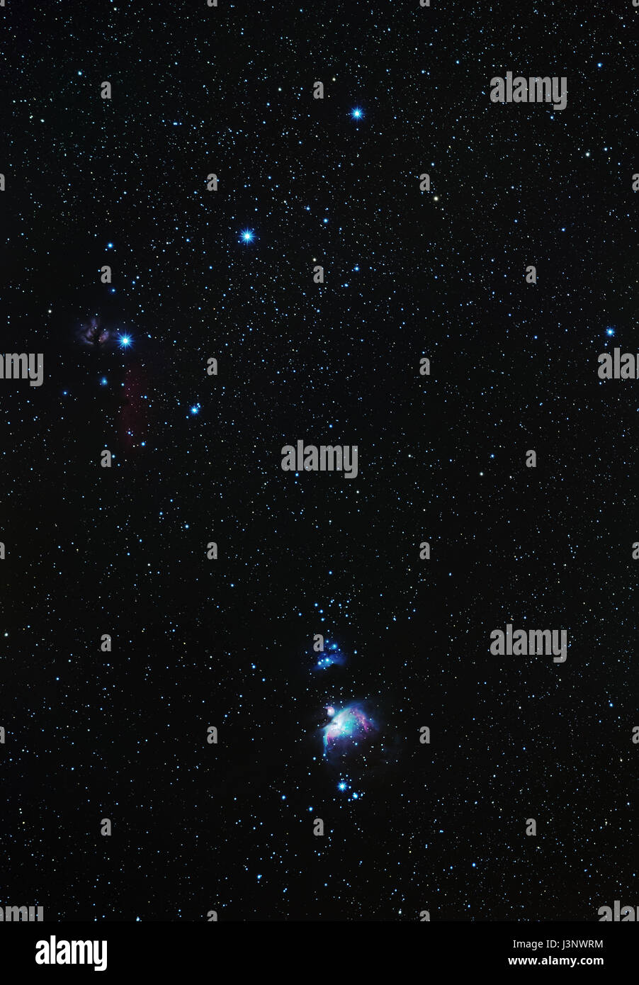 The Orion Nebula M42 in the lower right with faint hints of the ...