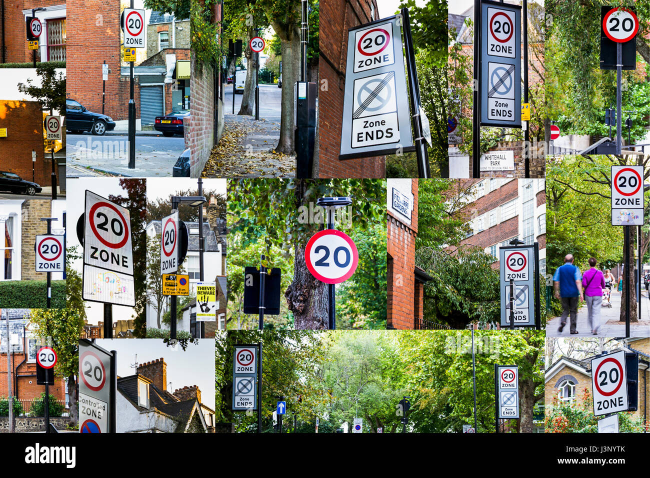 Collage of the many 20mph speed limit signs in a small area of ...