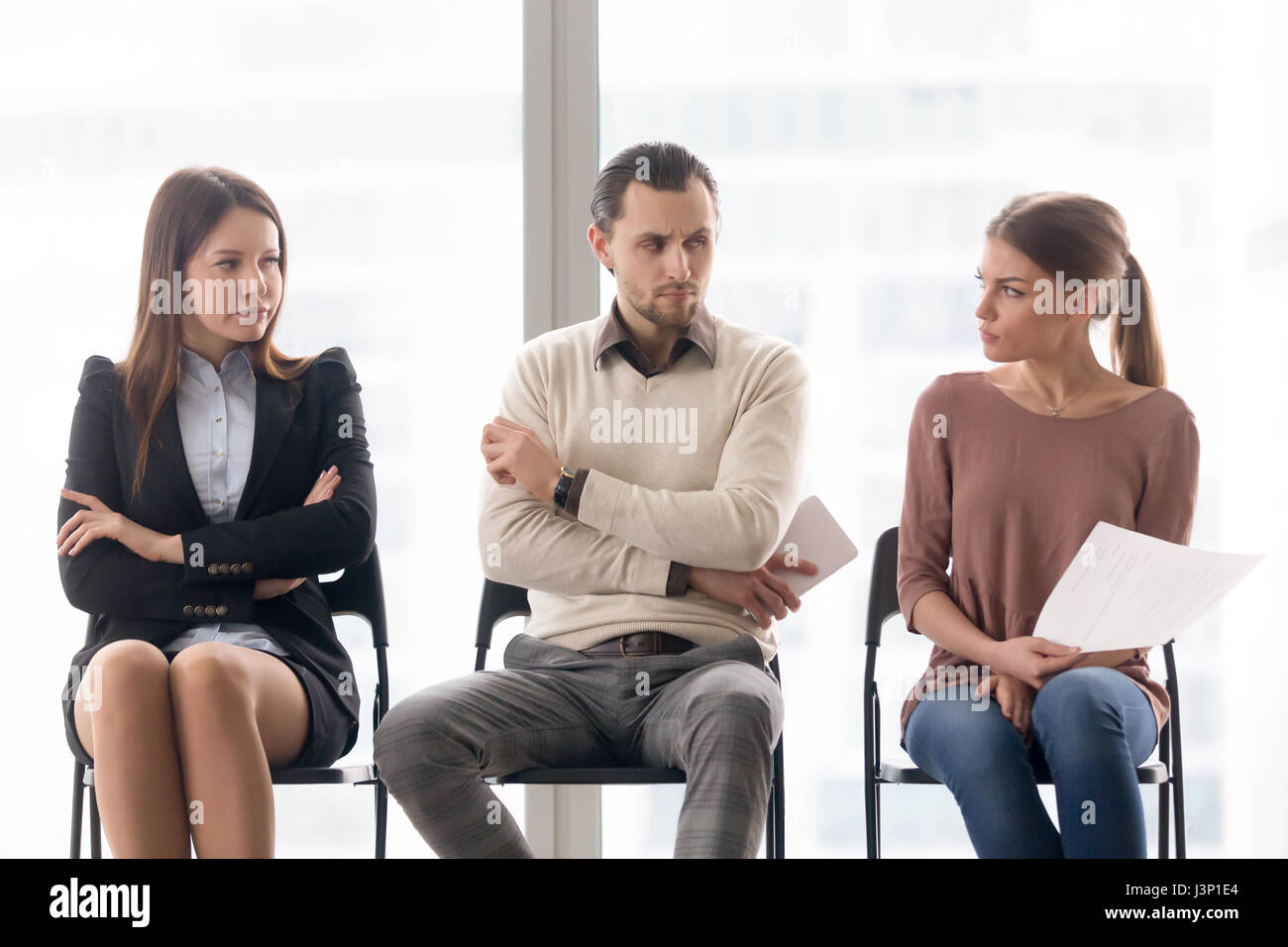 Rivalry and competition between businesspeople, applicants waiti Stock ...