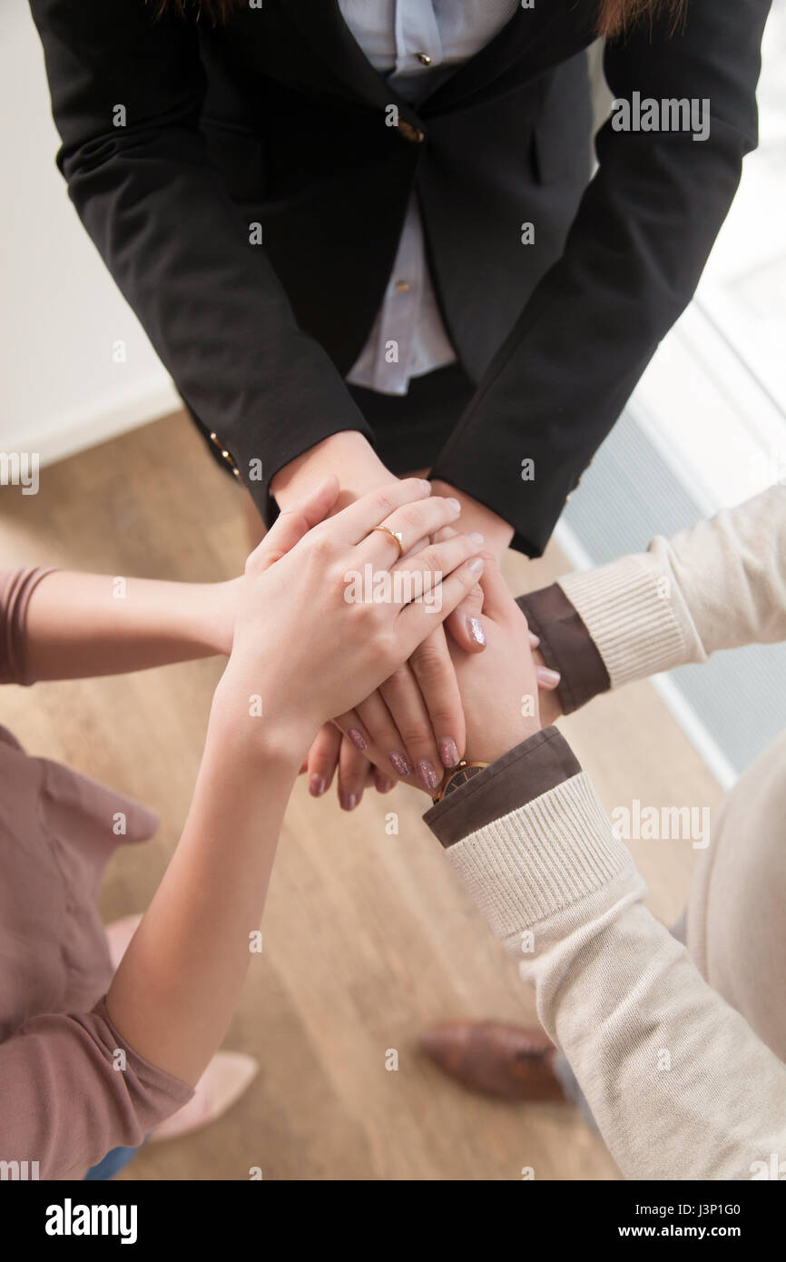 Business teamwork concept, top view of hands joined together, ve Stock ...