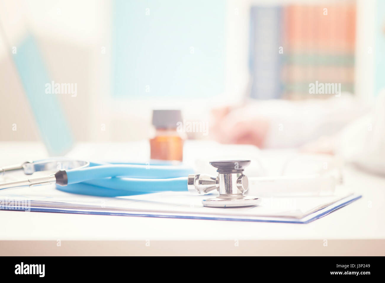 rescription form lying on table with stethoscope Stock Photo - Alamy