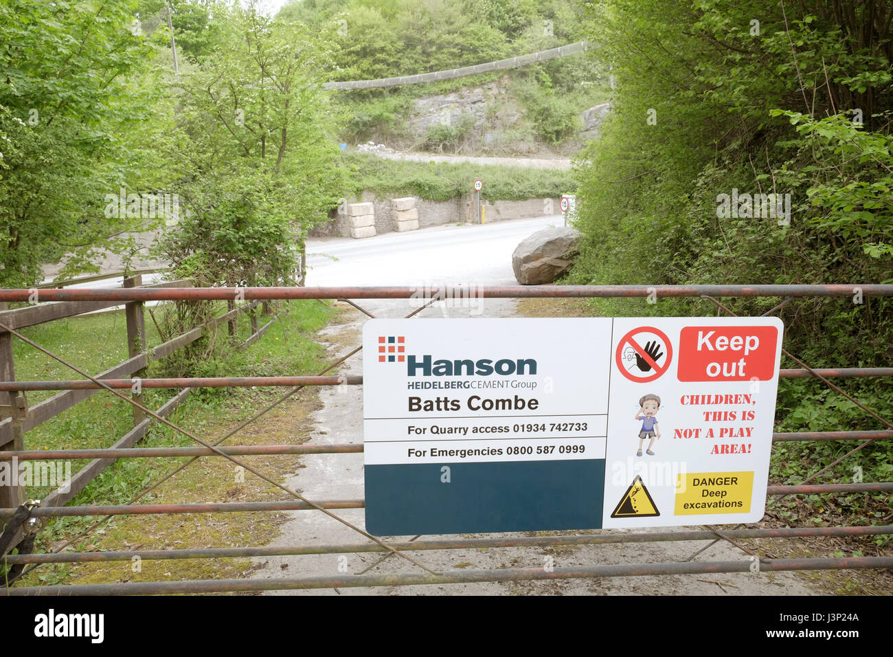 Warning keep out sign on a gate into a somerset quarry owned by the ...