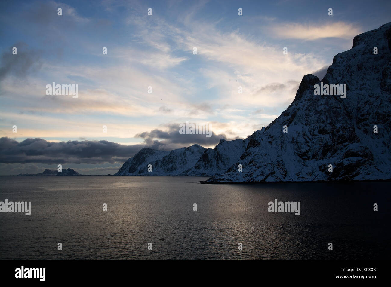 Sunset near A at the Lofoten, Norway, in winter Stock Photo - Alamy