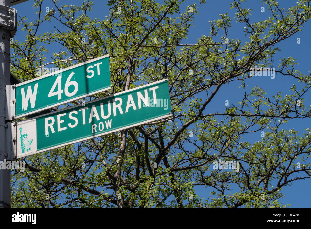 Street Signs, Restaurant Row, West 46th Street, Hell's Kitchen, NYC ...
