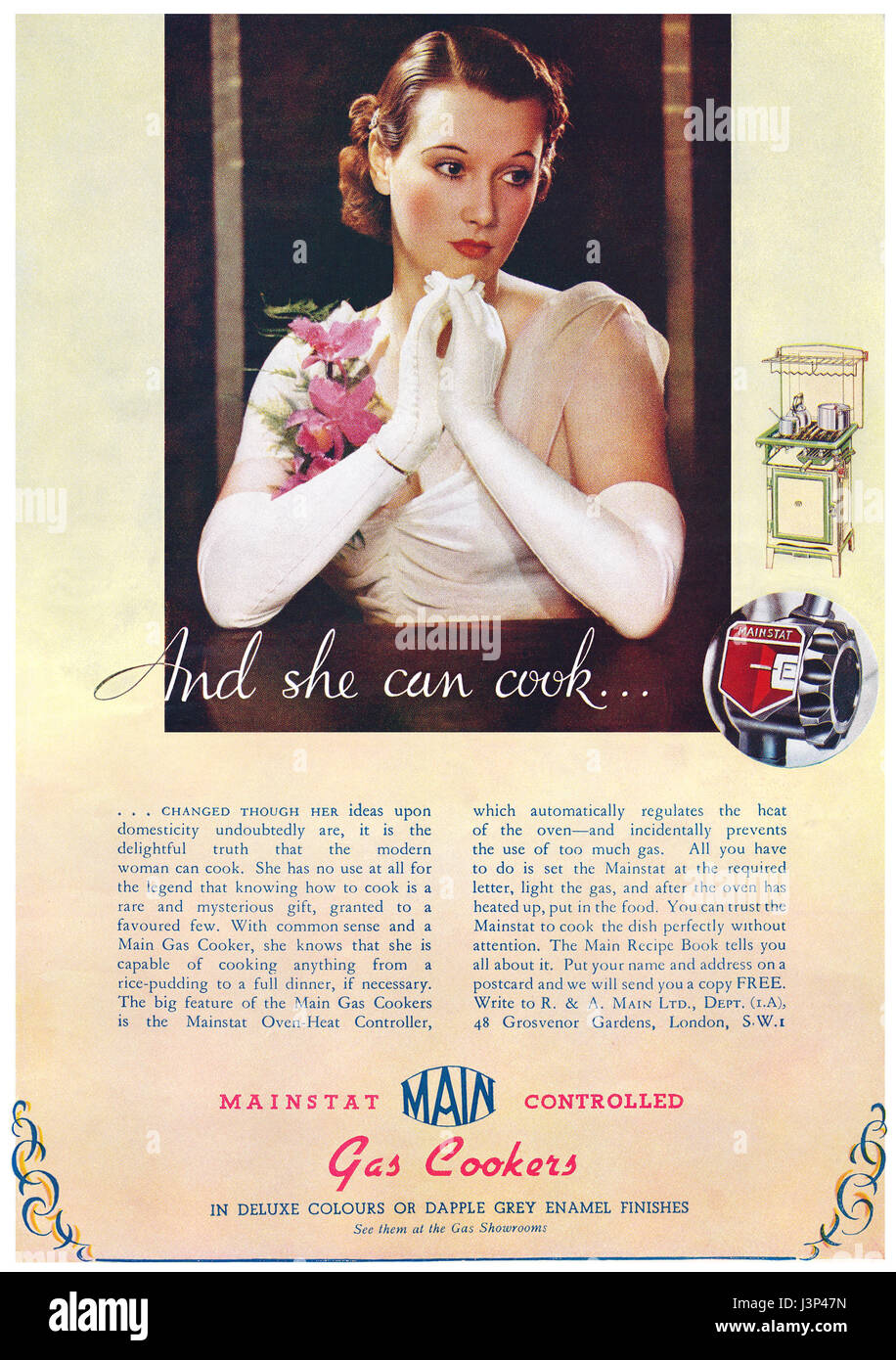 1937 British advertisement for Main Gas Cookers Stock Photo - Alamy