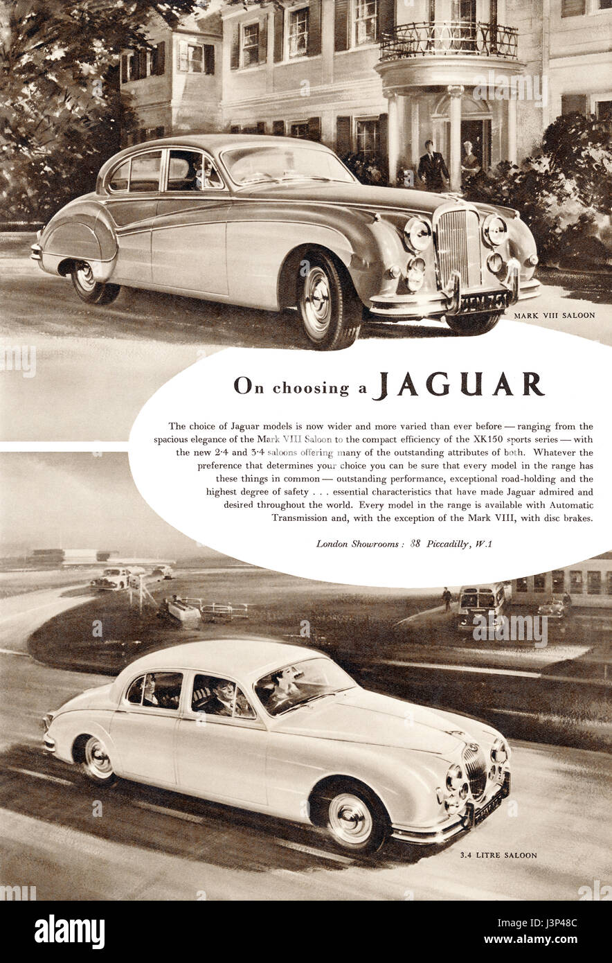 1958 British advertisement for Jaguar motor cars Stock Photo - Alamy