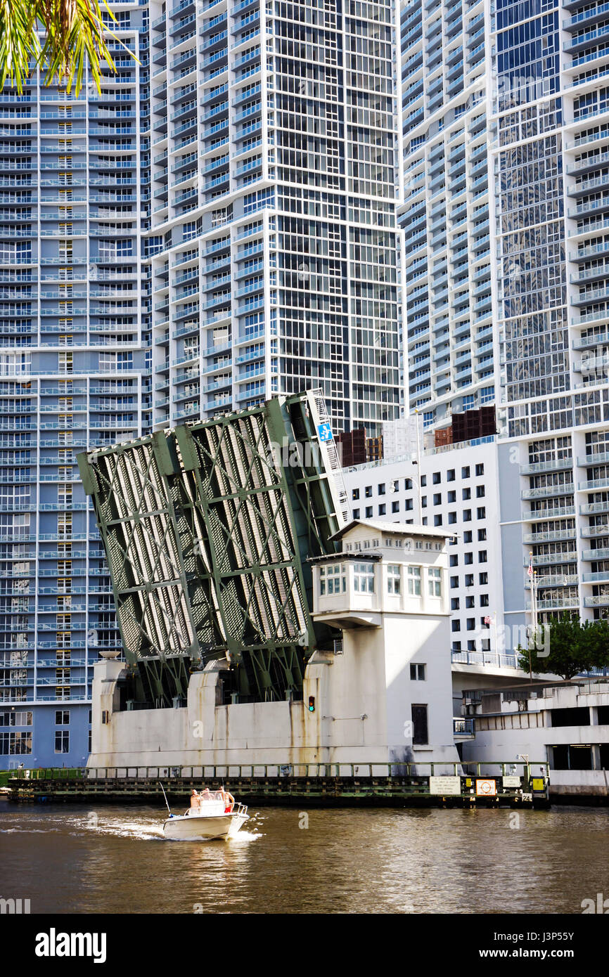 Miami Florida,Miami River water,Brickell Avenue Bridge,drawbridge,boat ...