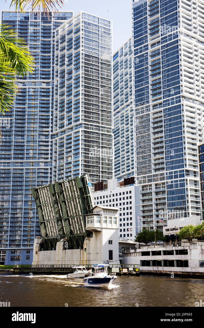 Miami Florida,Miami River,Brickell Avenue Bridge,drawbridge,boat,high ...