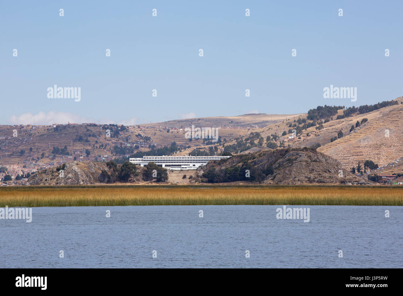 Los Uros artificial islands on Lake Titicaca, made of floating reeds ...