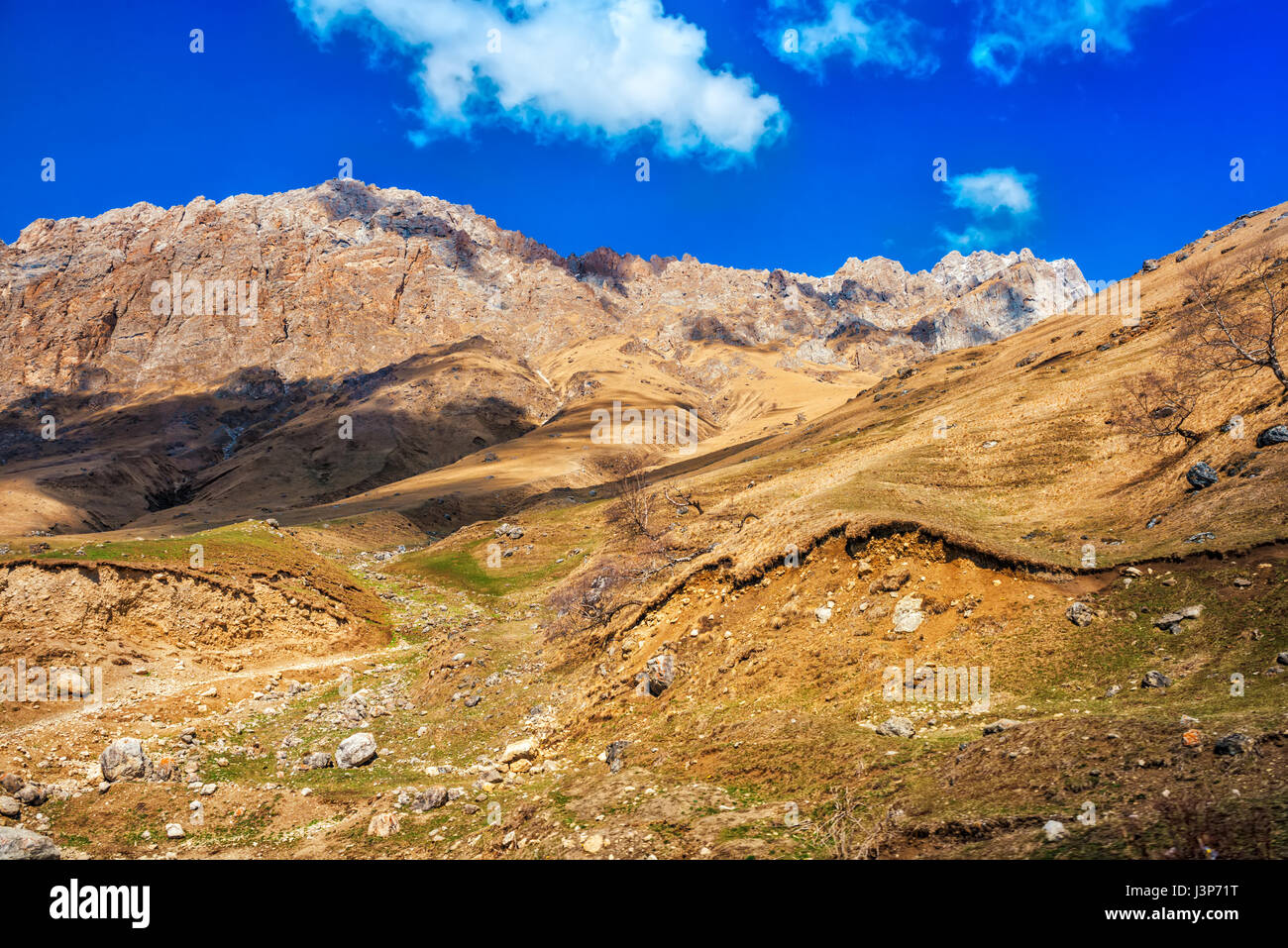 beautiful landscape of deserted mountains with blue sky, Russia ...