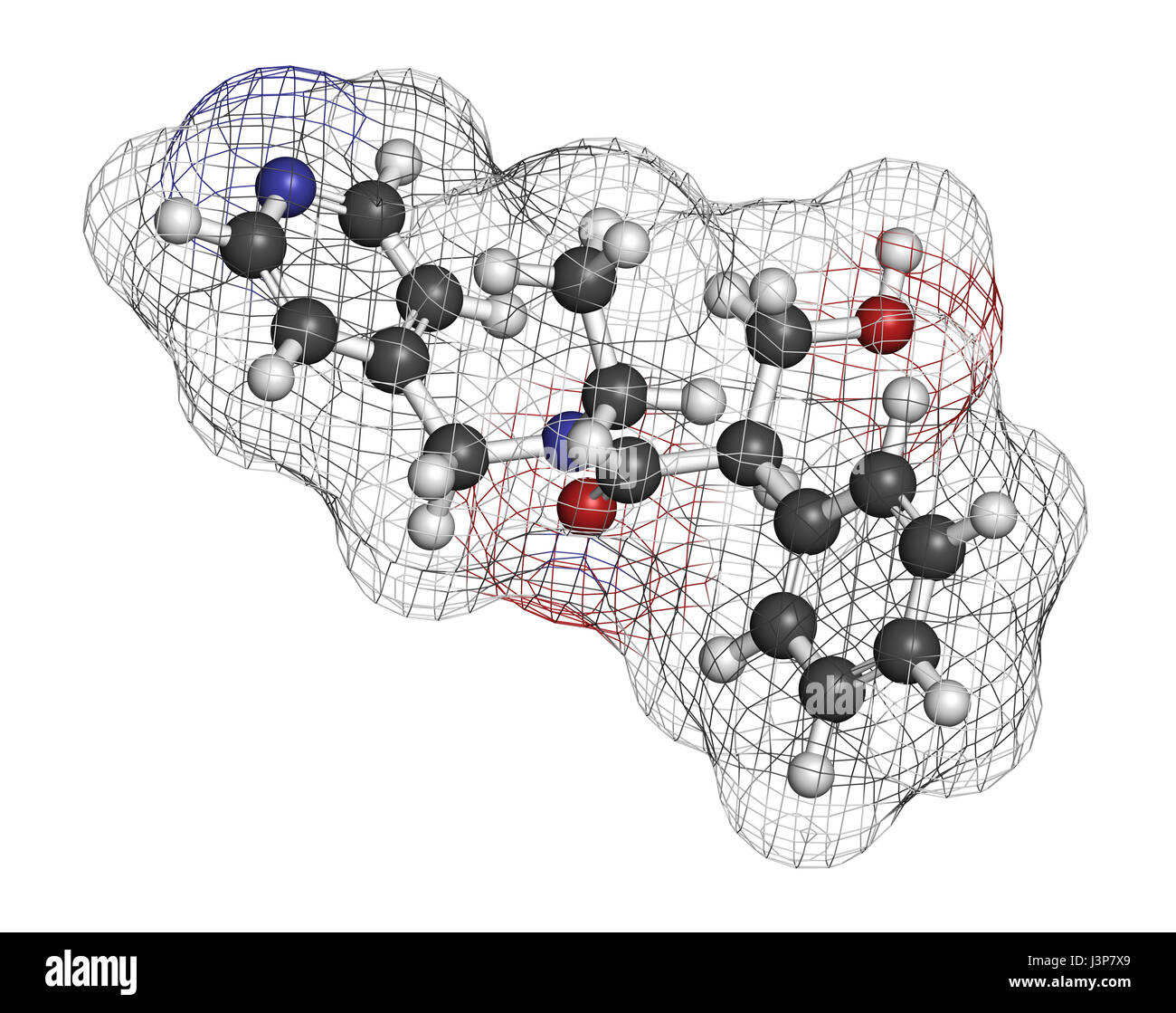 Tropicamide mydriatic eye drug molecule. Atoms are represented as ...
