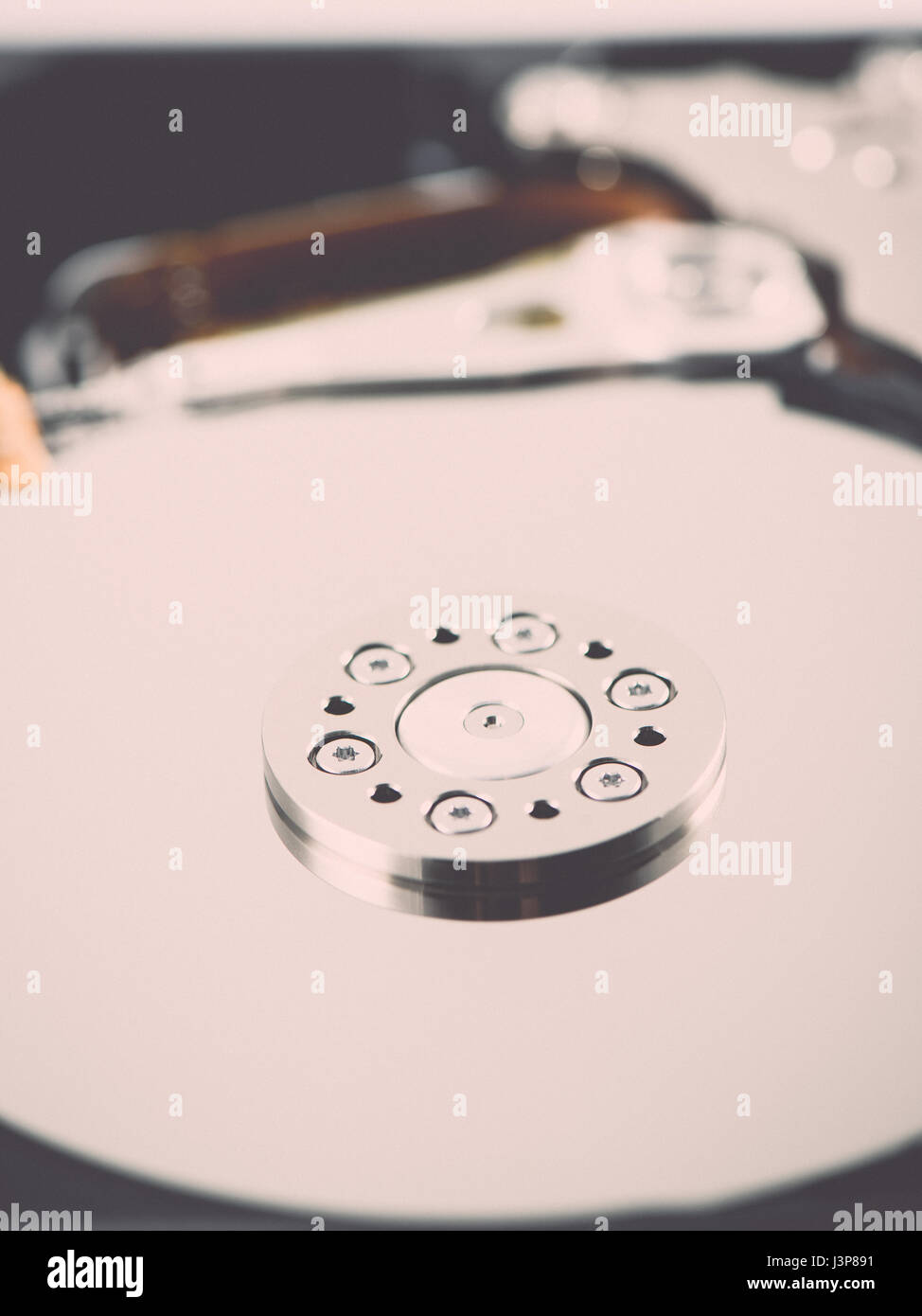 computer hard disk drive close-up shot. shallow depth of field. macro ...