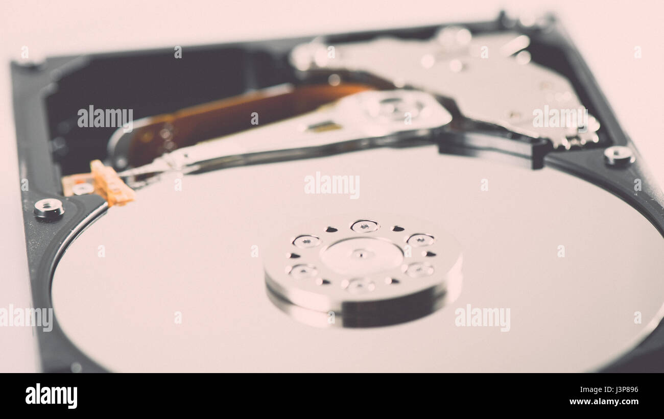 computer hard disk drive close-up shot. shallow depth of field. macro ...