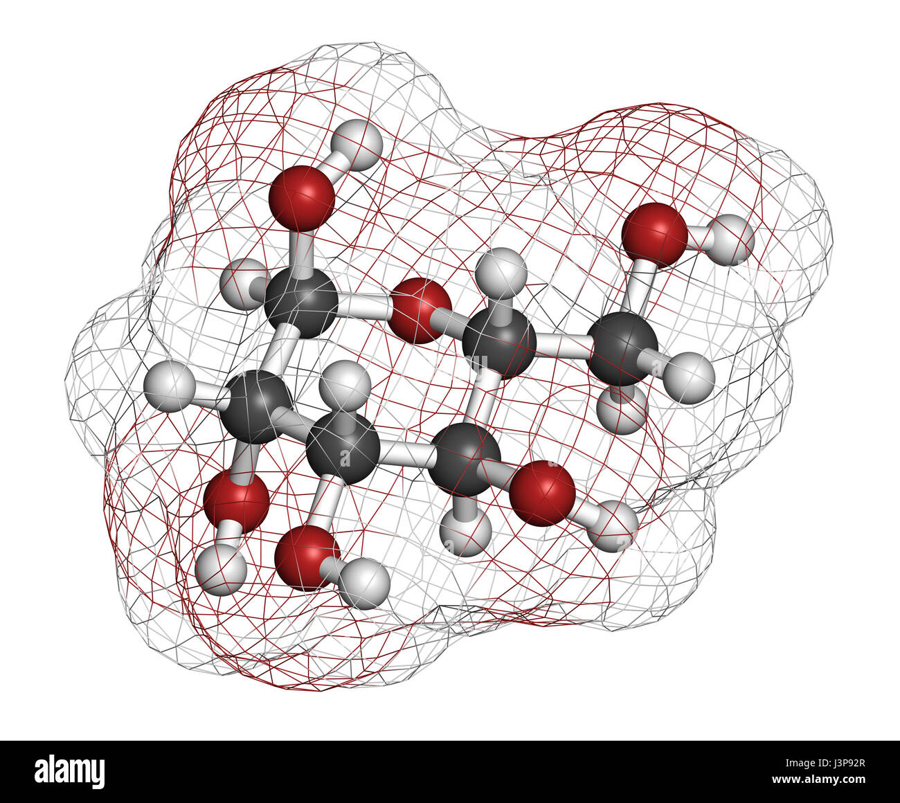 Mannose (D-mannose) sugar molecule. Epimer of glucose. Atoms are ...