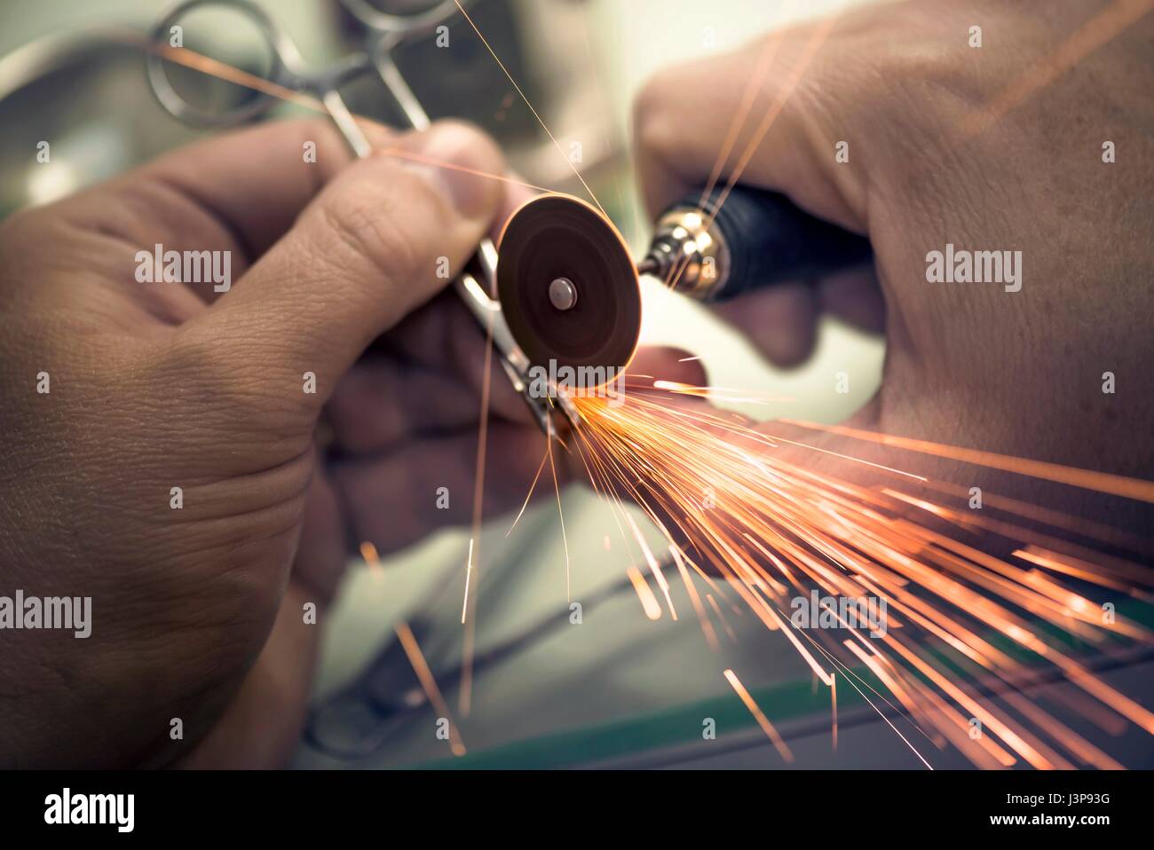 Tool used in the production of dental prosthesis, close up Stock Photo ...