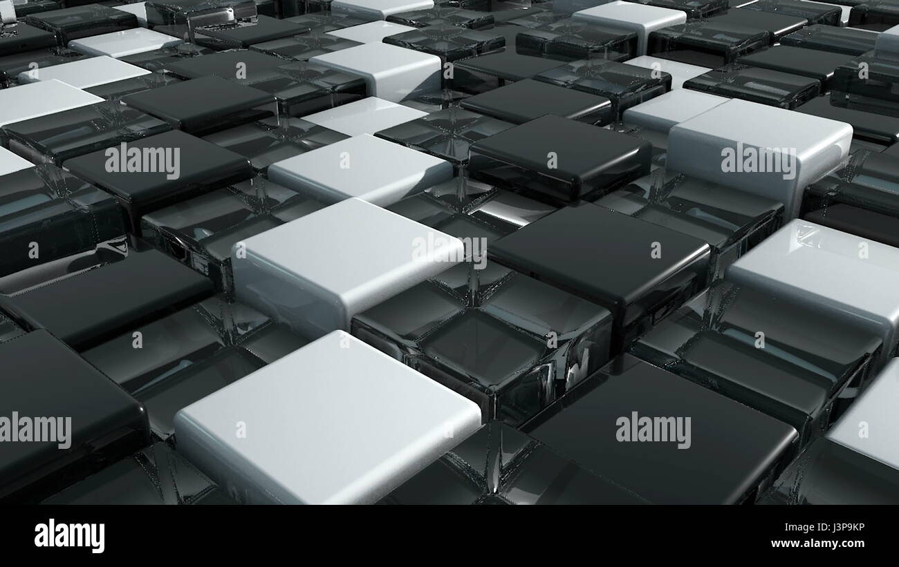 Movement of cubes. Futuristic background with black, white and glass ...