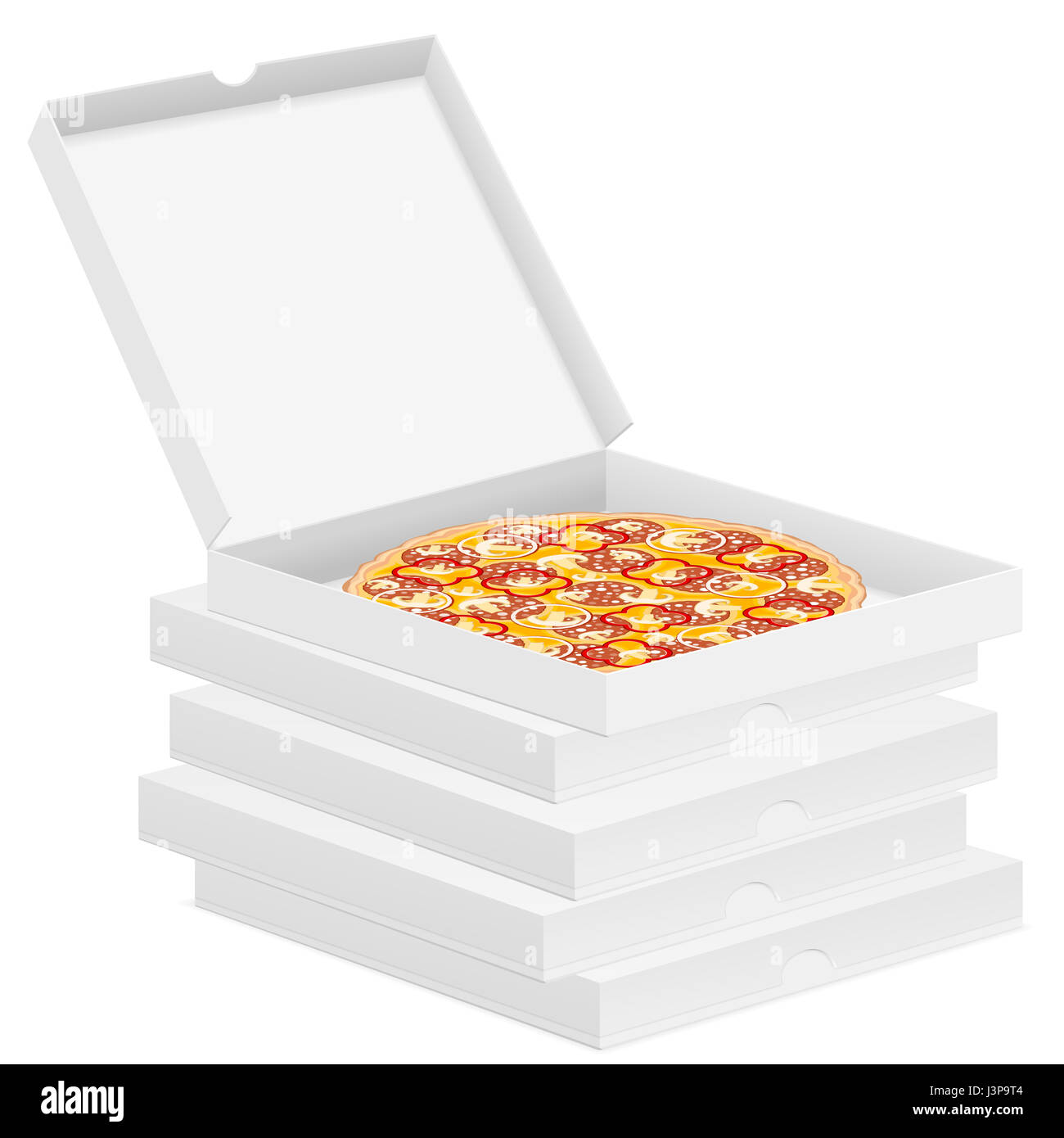 Delicious pizza in box isolated on white background Stock Photo - Alamy