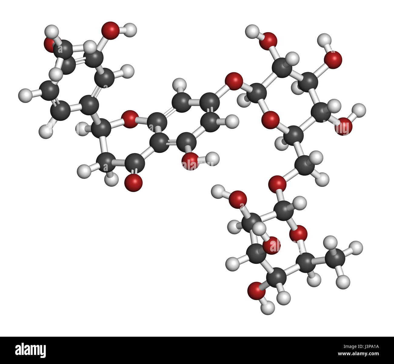 Hesperidin citrus flavanone molecule. Atoms are represented as spheres ...