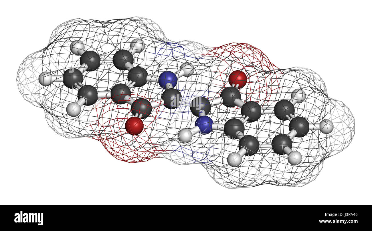 Indigotin indigo dye molecule. Used to color cotton in the production ...