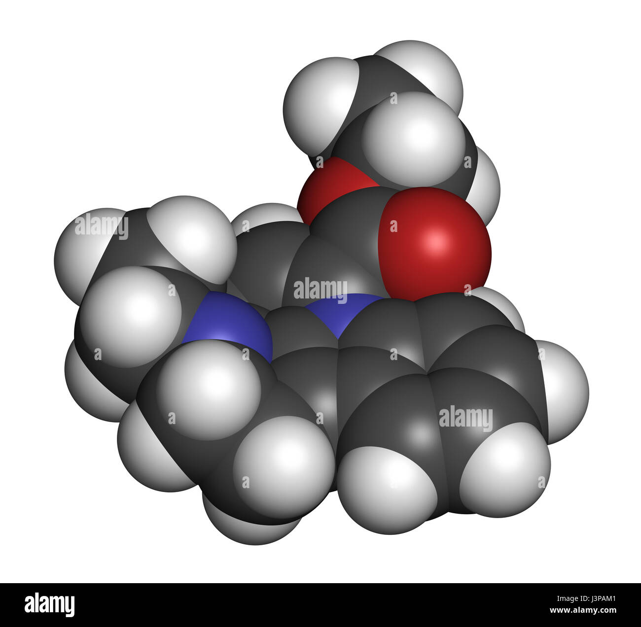 Vinpocetine molecule. Semisynthetic vinca alkaloid derivative, used as ...