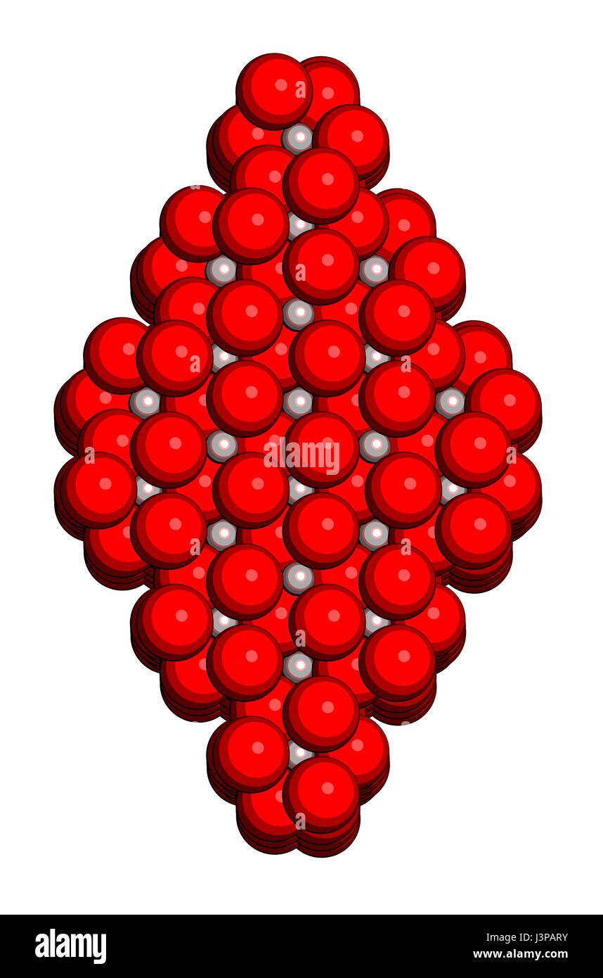 Corundum (Aluminium oxide), crystal structure. Ruby gems consist of red ...