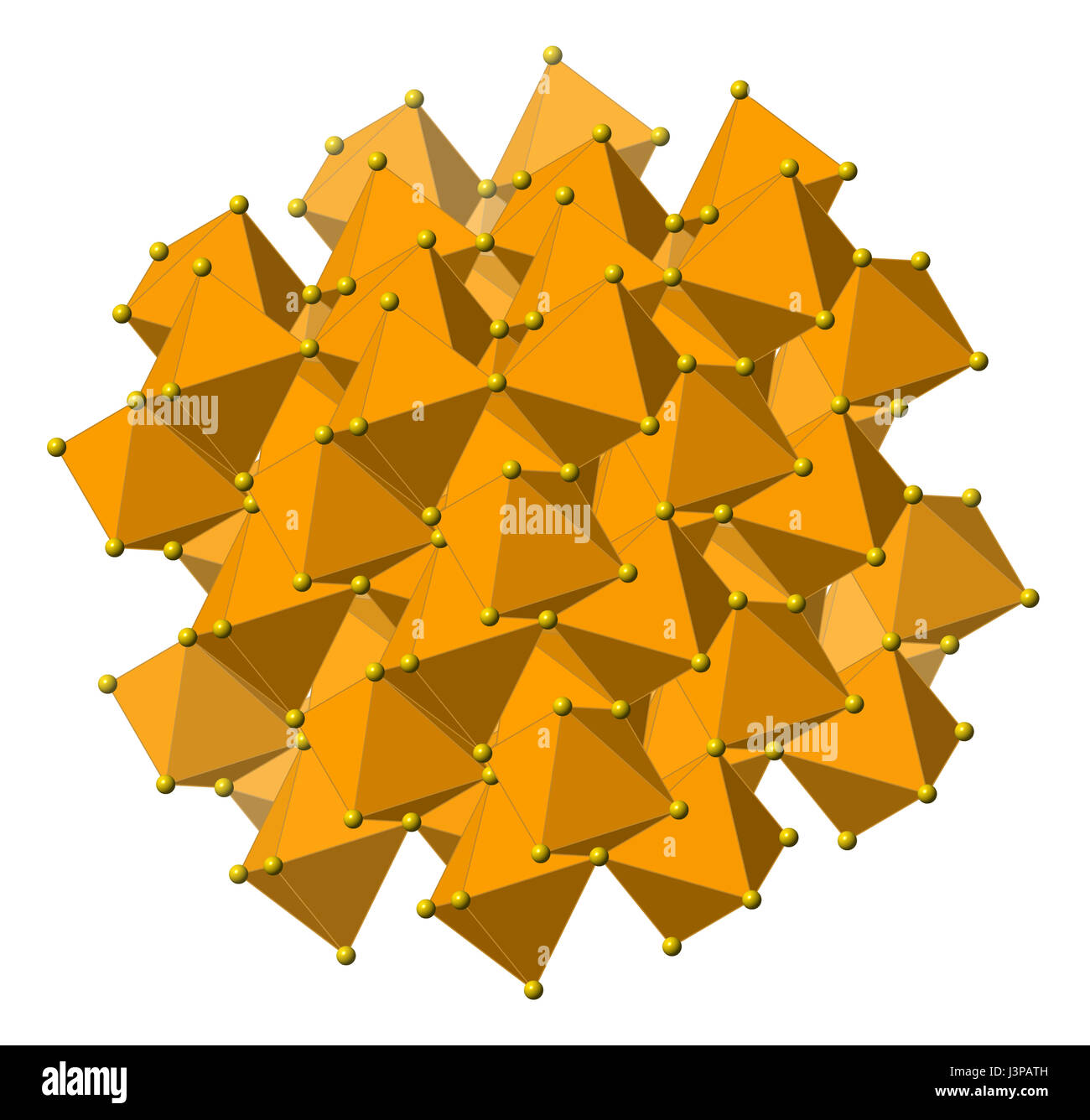 Pyrite (fool's gold, Fe2S) mineral, crystal structure. Atoms shown as ...