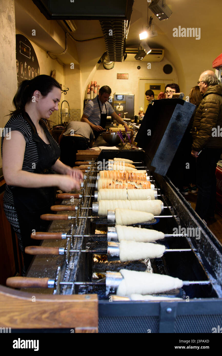 Trdelnik pastries. Traditional czech sweets. Prague, Czech Republic ...