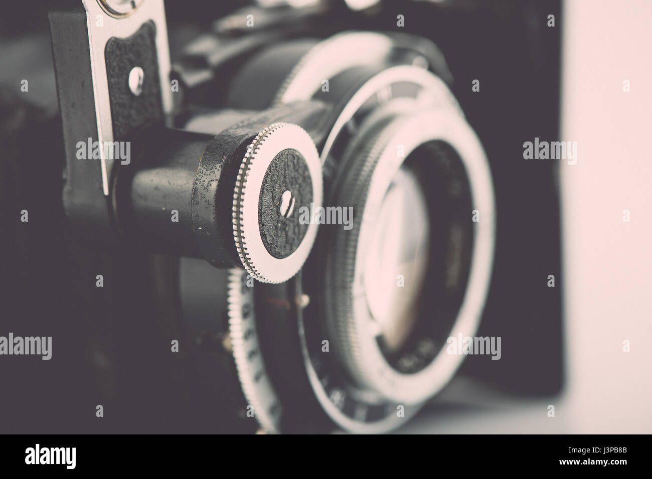 Close up of the shutter knob of old retro camera. Detail of analog film ...