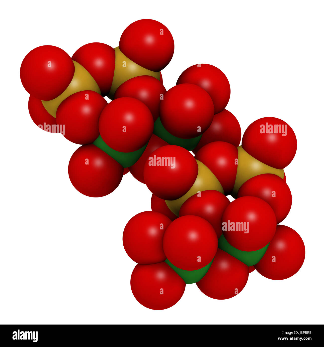 Chrysotile asbestos, crystal structure. Atoms shown as spheres with ...