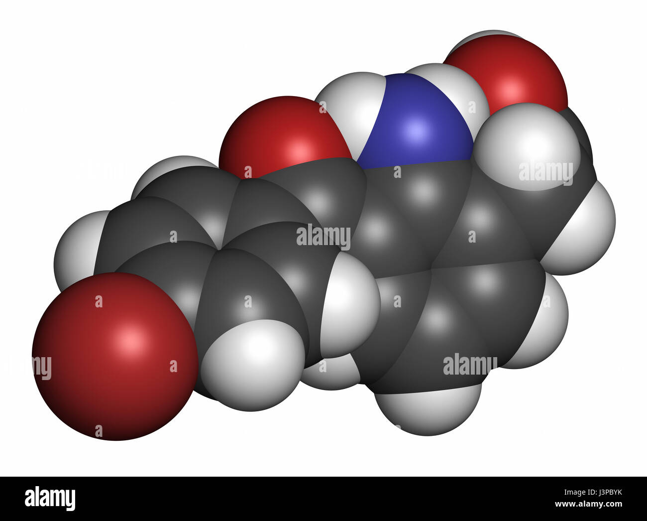 Bromfenac NSAID eye drop drug molecule. Atoms are represented as ...