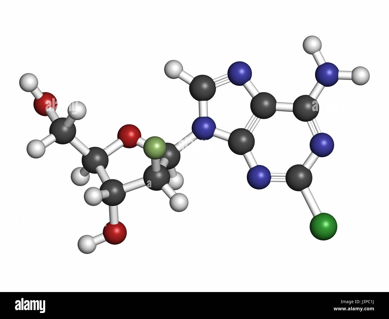 Clofarabine cancer drug molecule (purine nucleoside antimetabolite ...