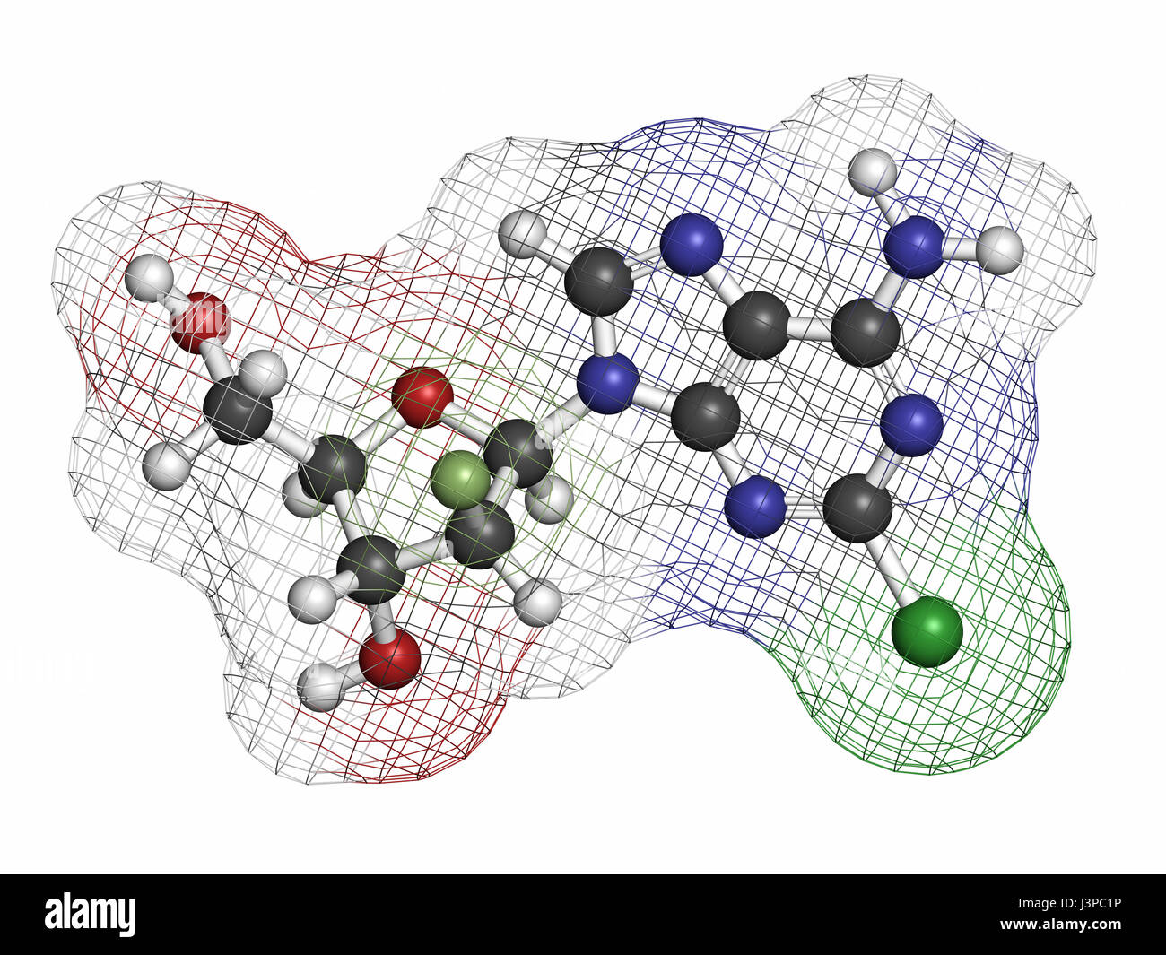 Clofarabine cancer drug molecule (purine nucleoside antimetabolite ...