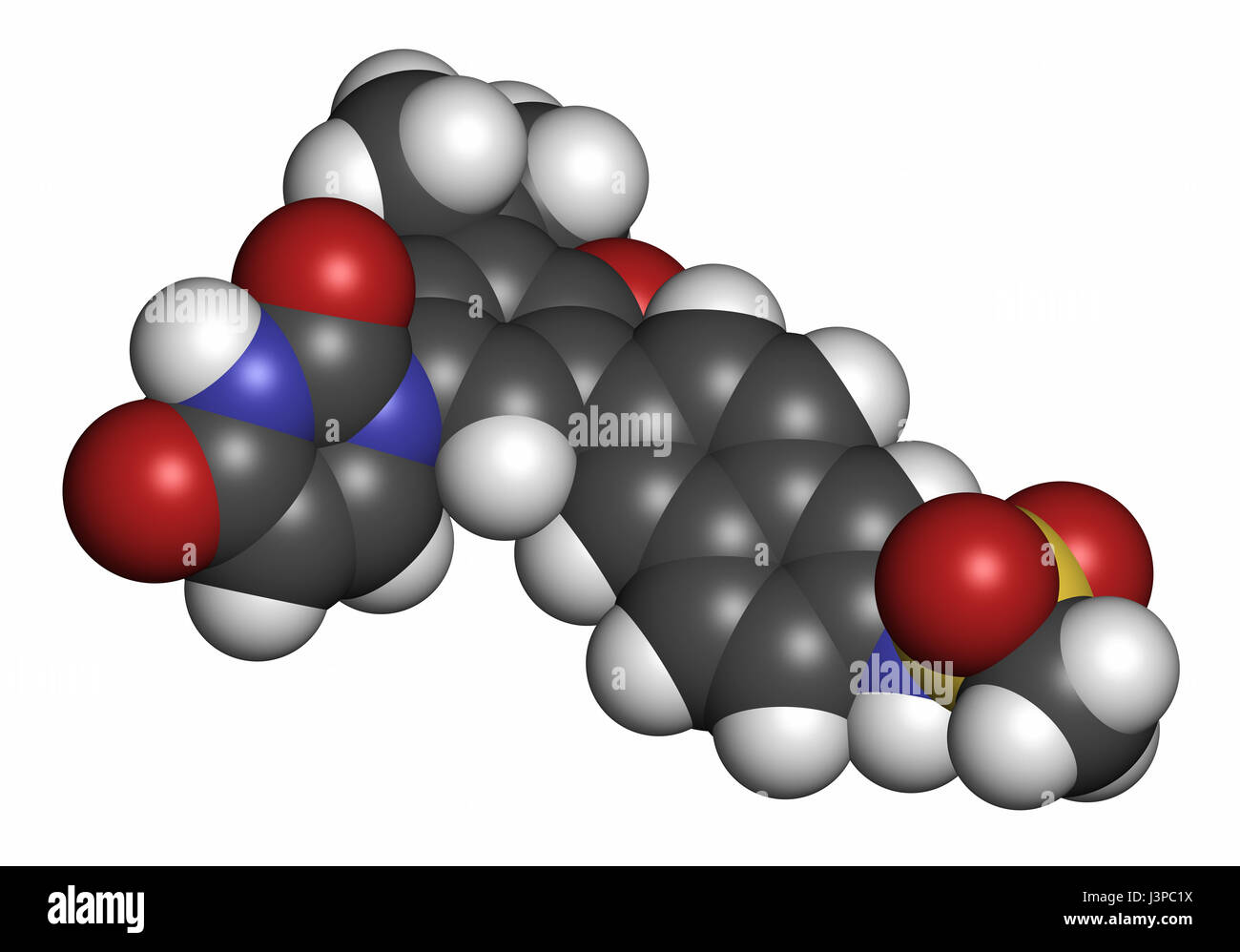 Dasabuvir hepatitis C virus drug molecule. Atoms are represented as ...