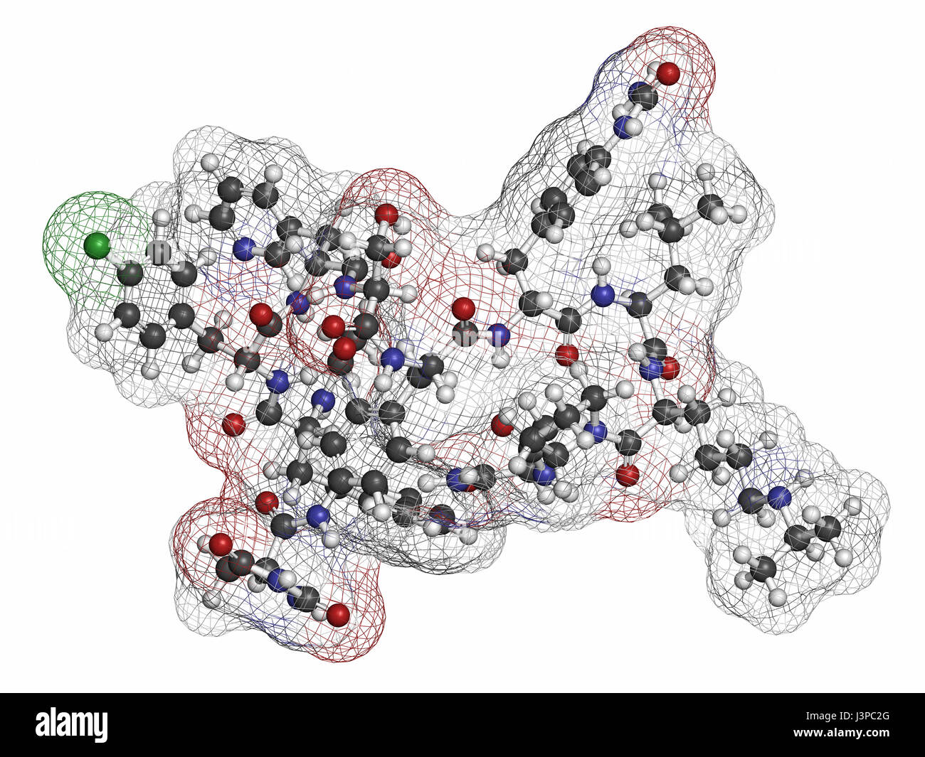 Degarelix prostate cancer drug molecule. Atoms are represented as ...