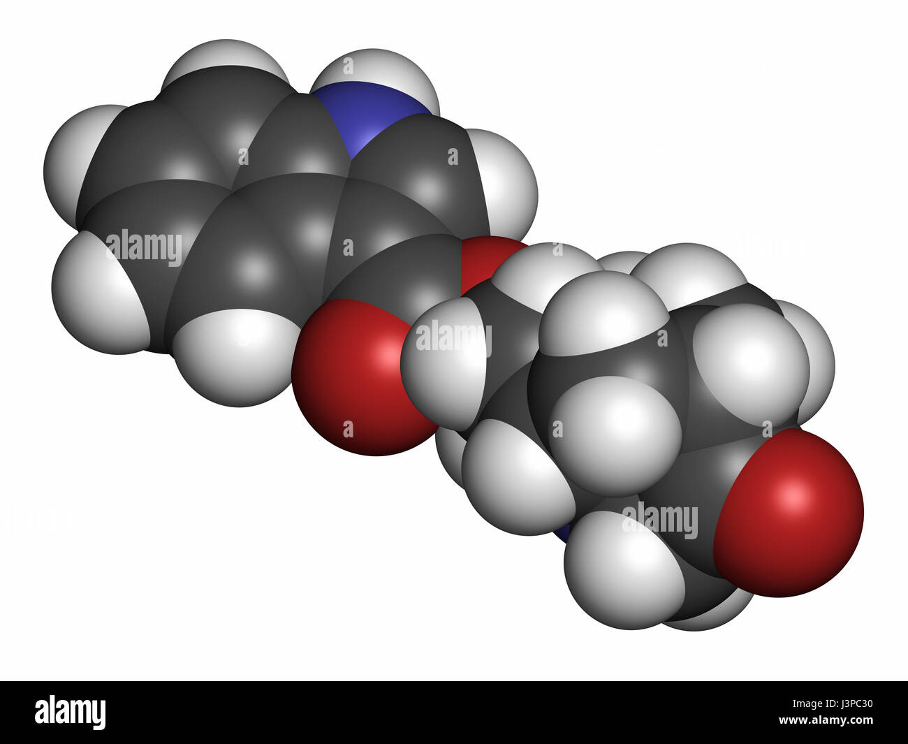 Dolasetron nausea and vomiting drug molecule. Atoms are represented as ...