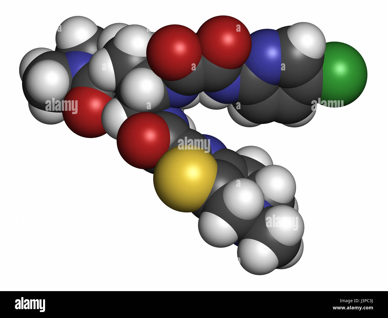 Edoxaban anticoagulant drug molecule (direct FXa inhibitor). Atoms are ...