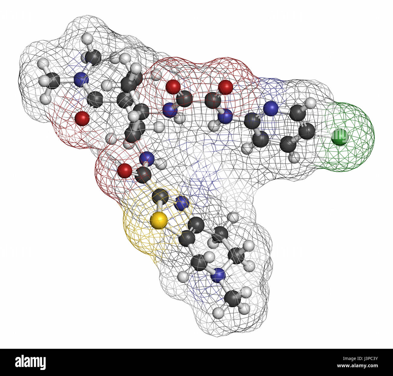 Edoxaban anticoagulant drug molecule (direct FXa inhibitor). Atoms are ...