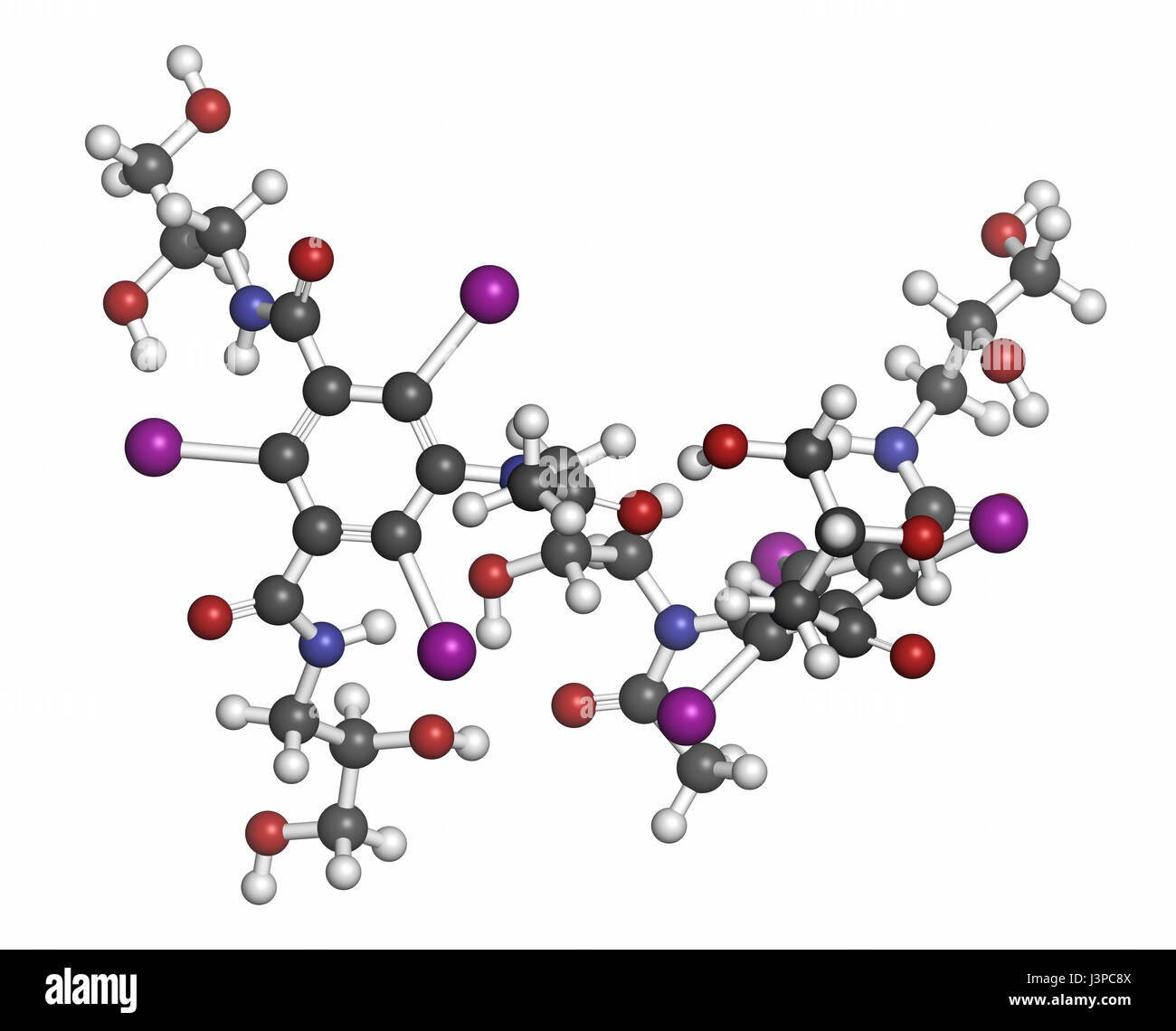 Iodixanol contrast agent molecule. Atoms are represented as spheres ...