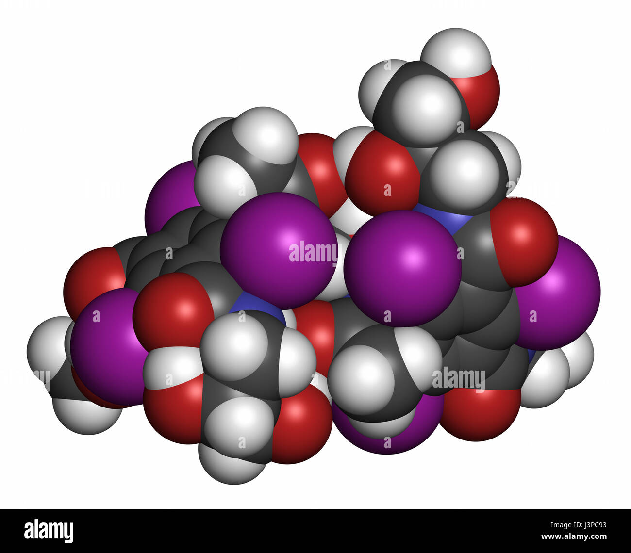 Iodixanol contrast agent molecule. Atoms are represented as spheres ...